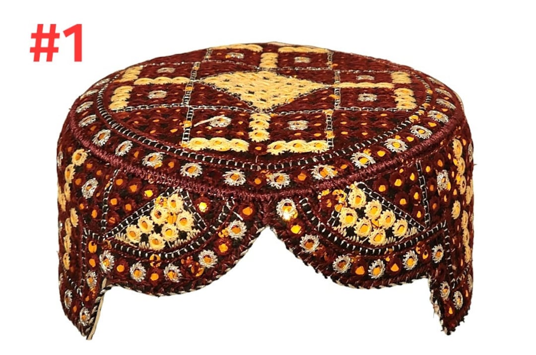 Embroidered Sindhi Balochi Cap for Men, Traditional Pashtoon Hat (22 ...