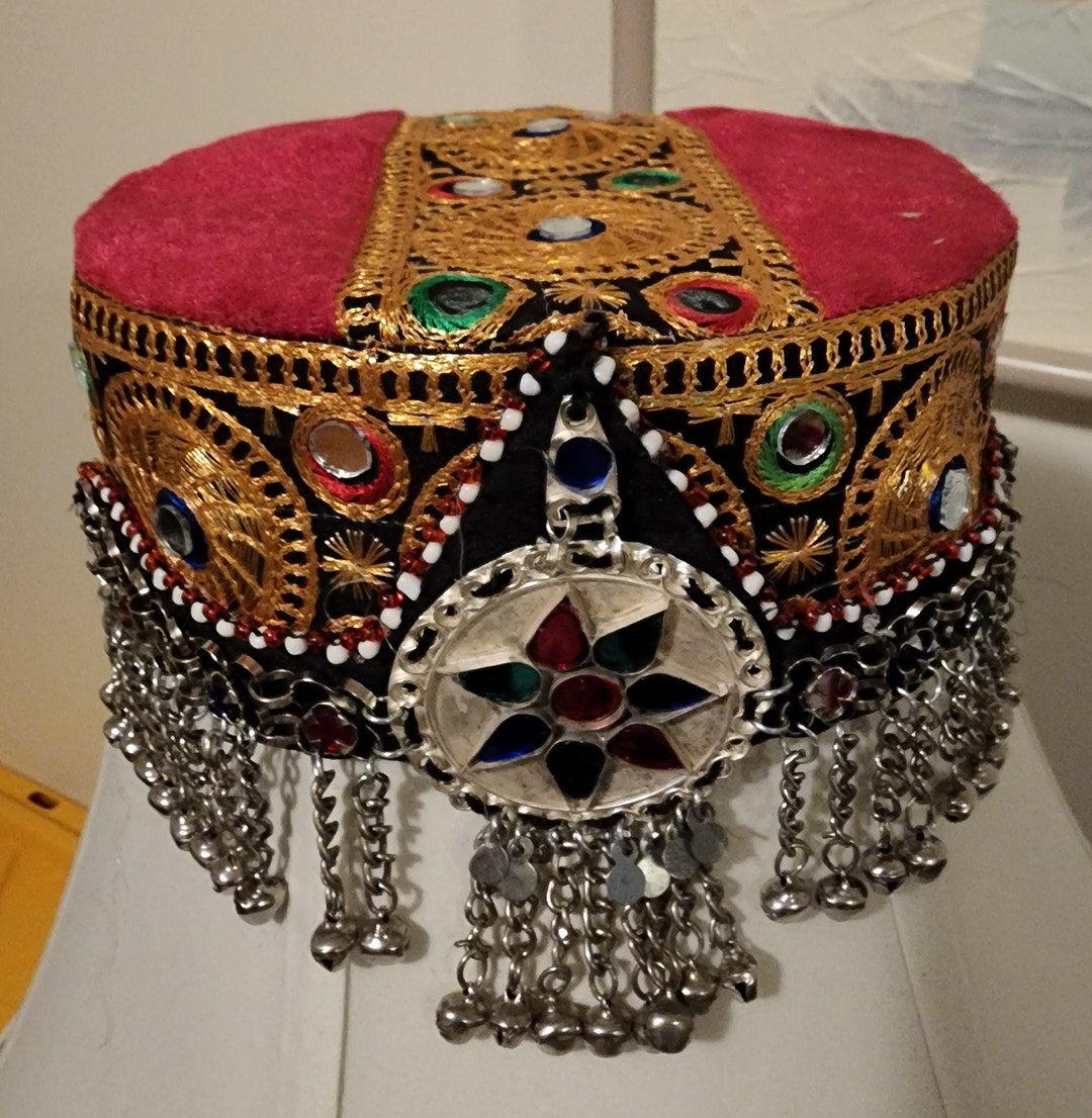 Traditional Embroided Afghan Cap With Headpiece Jewelry. Free Shipping ...