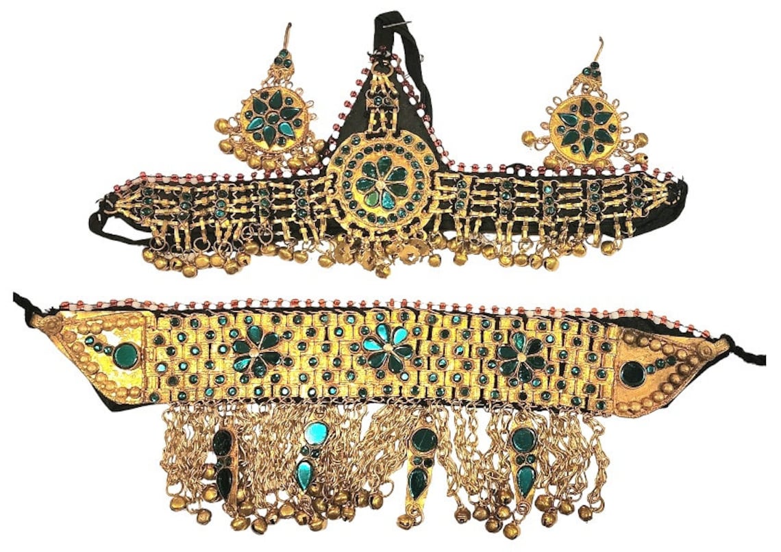 Afghan Kuchi Golden Jewelry Set, Necklace, Mathapati, Earrings - Etsy