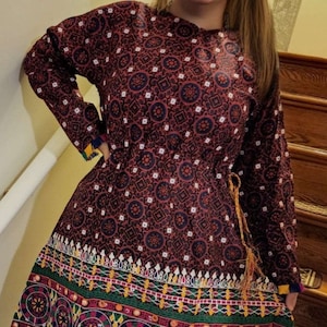 Traditional Sindhi Ajrak Fabric Embroided Shirt for Girls/women Ages 20 ...