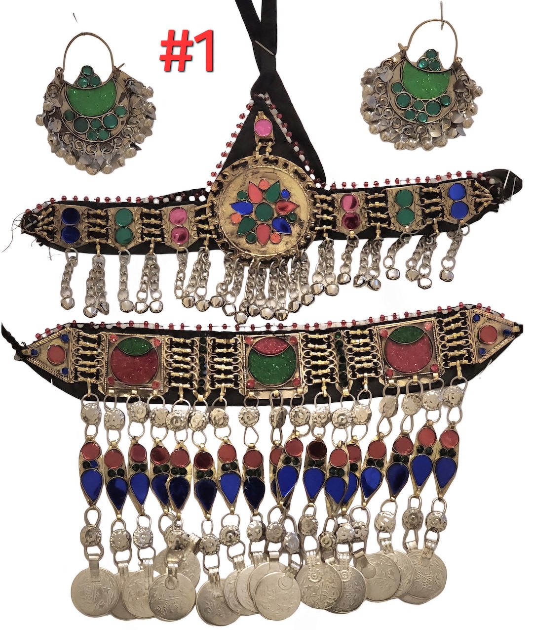 Afghan Traditional Kuchi Jewelry Set Including Necklace, Mathapati ...