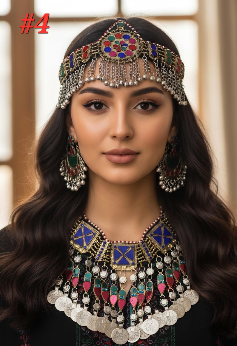 Afghan Kuchi Jewelry Set, Traditional Necklace, Mathapati & Earrings - Etsy