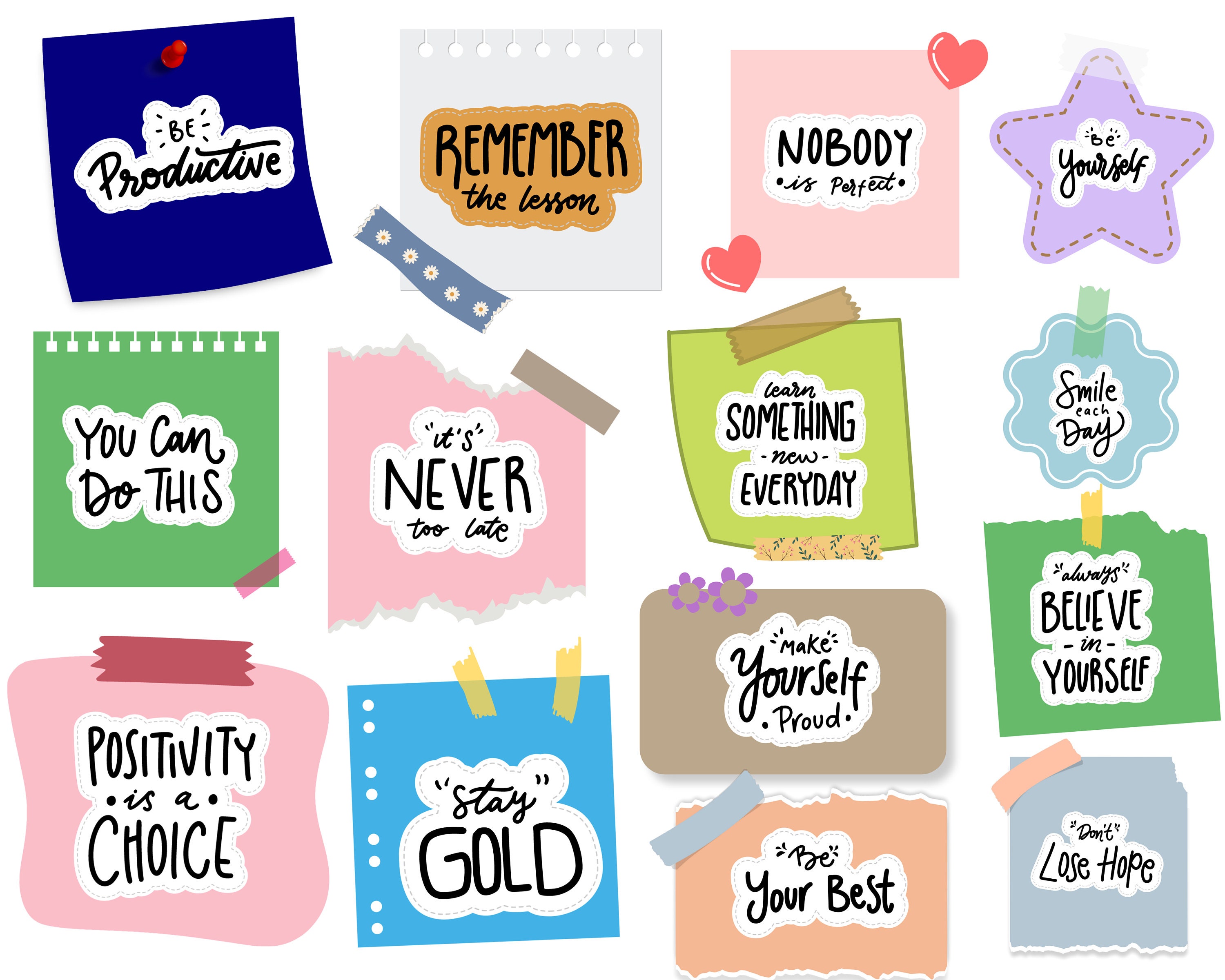Affirmations Sticky Notes PNG Stickers: Mental Health Printables ...