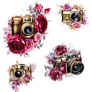 Watercolor Retro Cameras Clipart - Vintage Floral Shabby Cameras in PNG ...