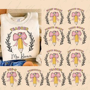 Coquette Pencil PNG Bundle: Retro Teacher, First Day of School (digital ...