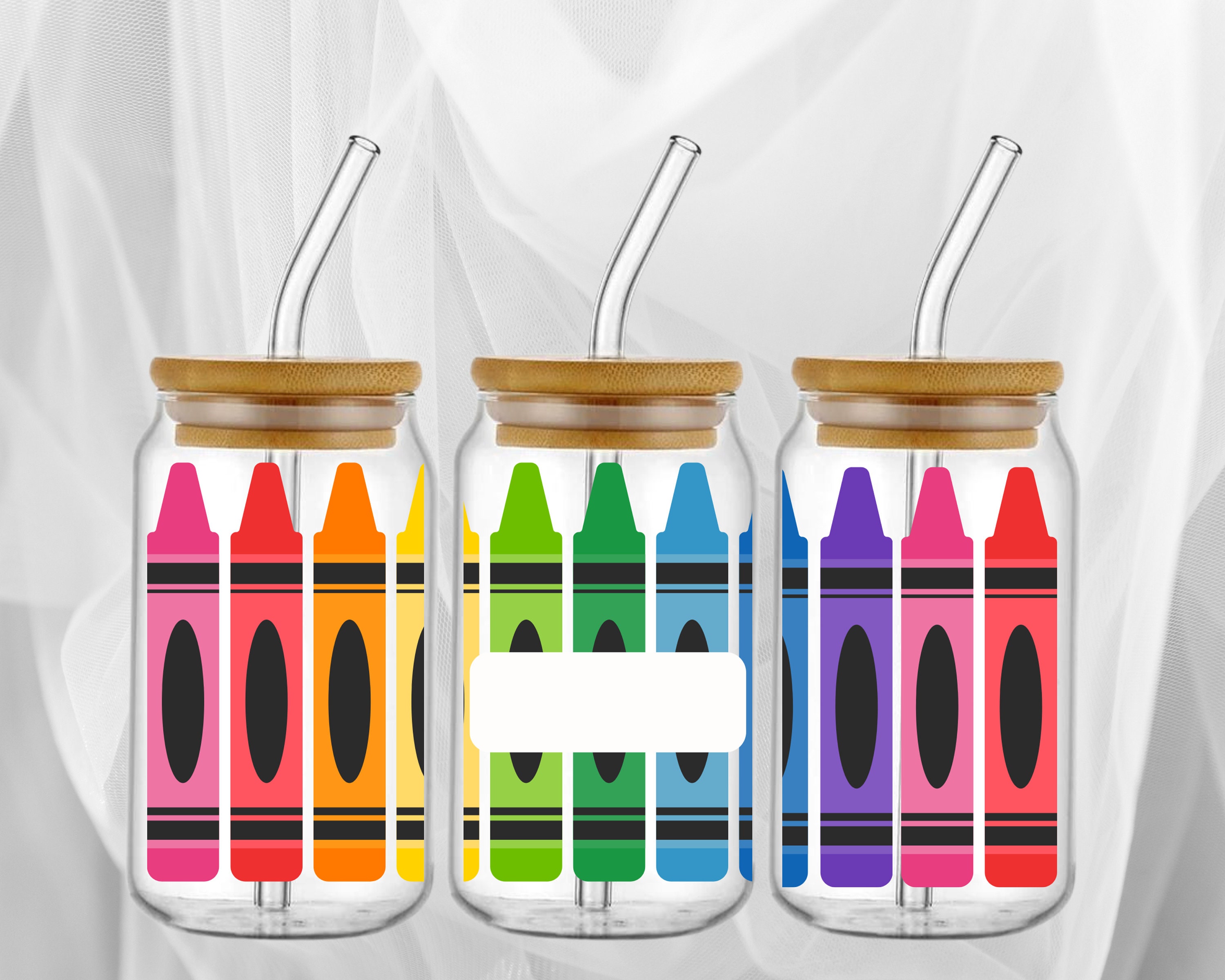 Crayons Name Gan Glass Wrap SVG Teacher Kindergarten Ta 16oz Can Svg ...