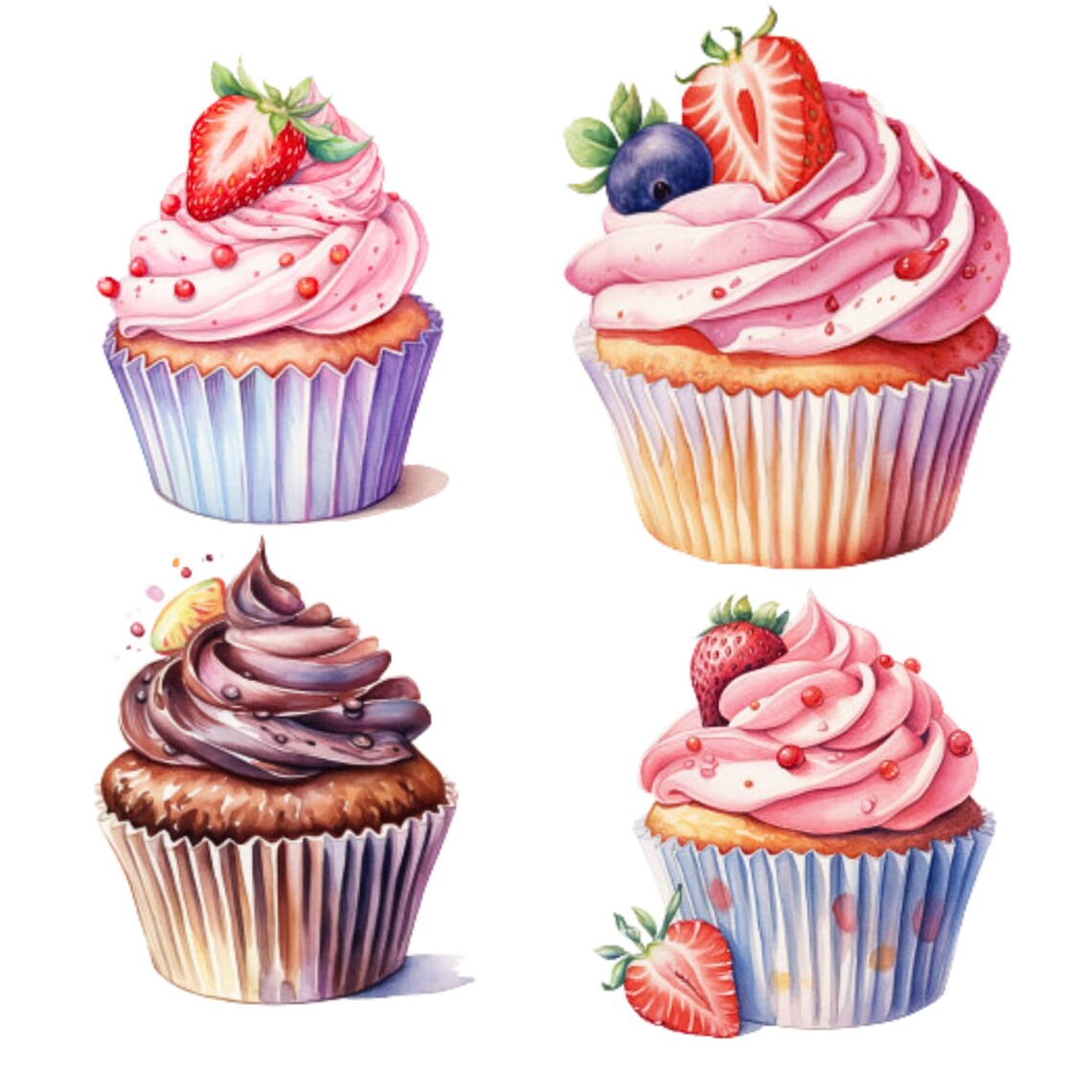 Watercolor Cupcake Clipart Food Clipart Baking Clipart Dessert - Etsy ...