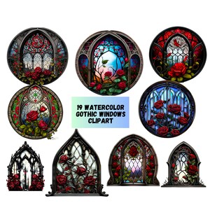 Watercolor Gothic Windows Clipart Dark Fantasy Watercolor PNG Format ...