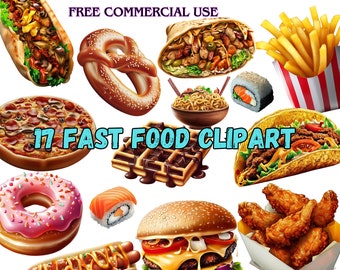 Watercolor Junk Food Clipart Food Download Instant Download Pizza Donut ...