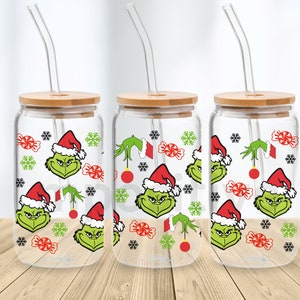 Grinch Svg 16oz Glass Can Svg, Libbey Glass Can Wrap, Svg Files for ...