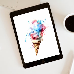 Watercolor Ice Cream Clipart Cones and Sundaes Ice Cream - Etsy