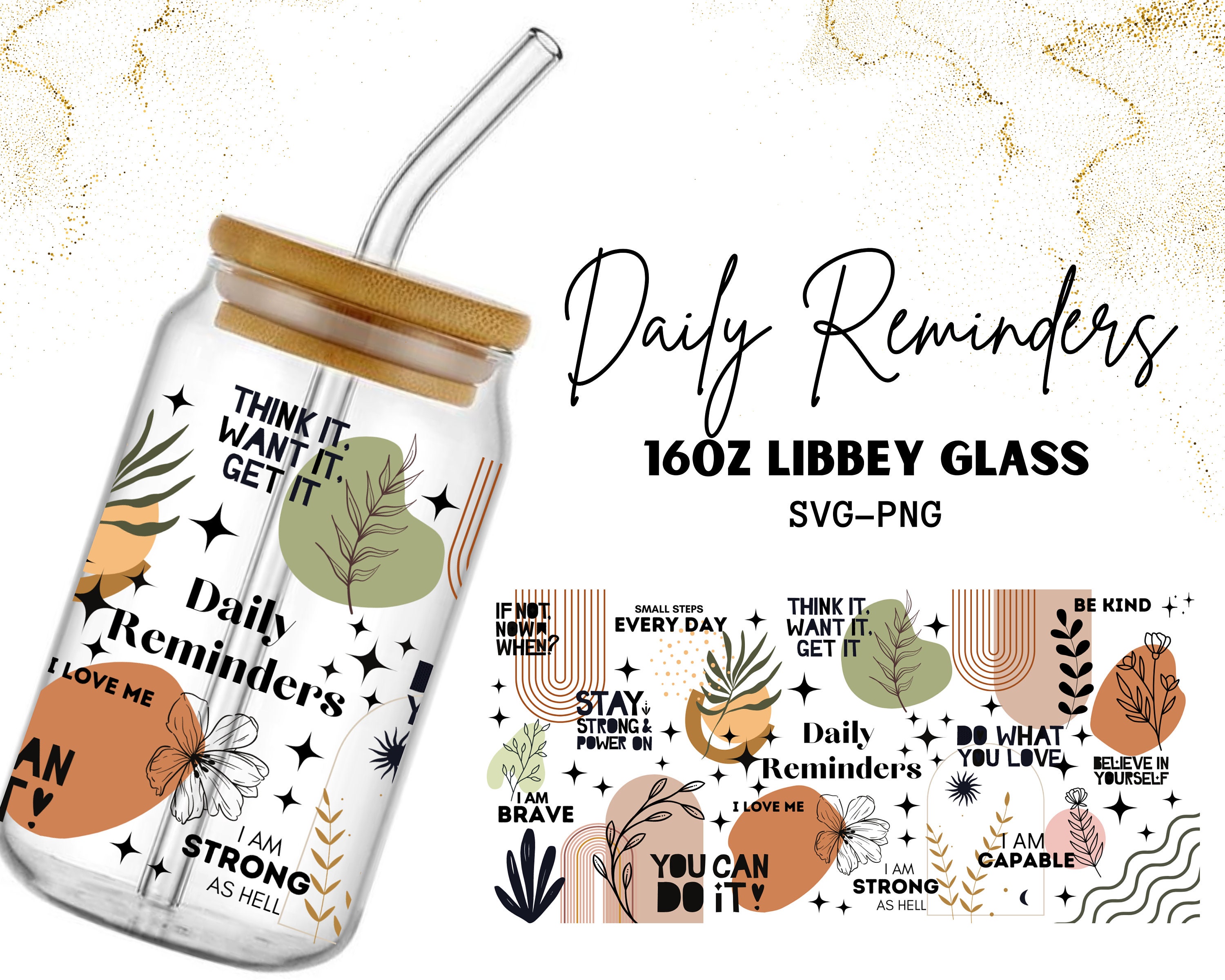Boho Affirmation 16 Oz Glass Can Wrap Sublimation Design (PNG) - Etsy