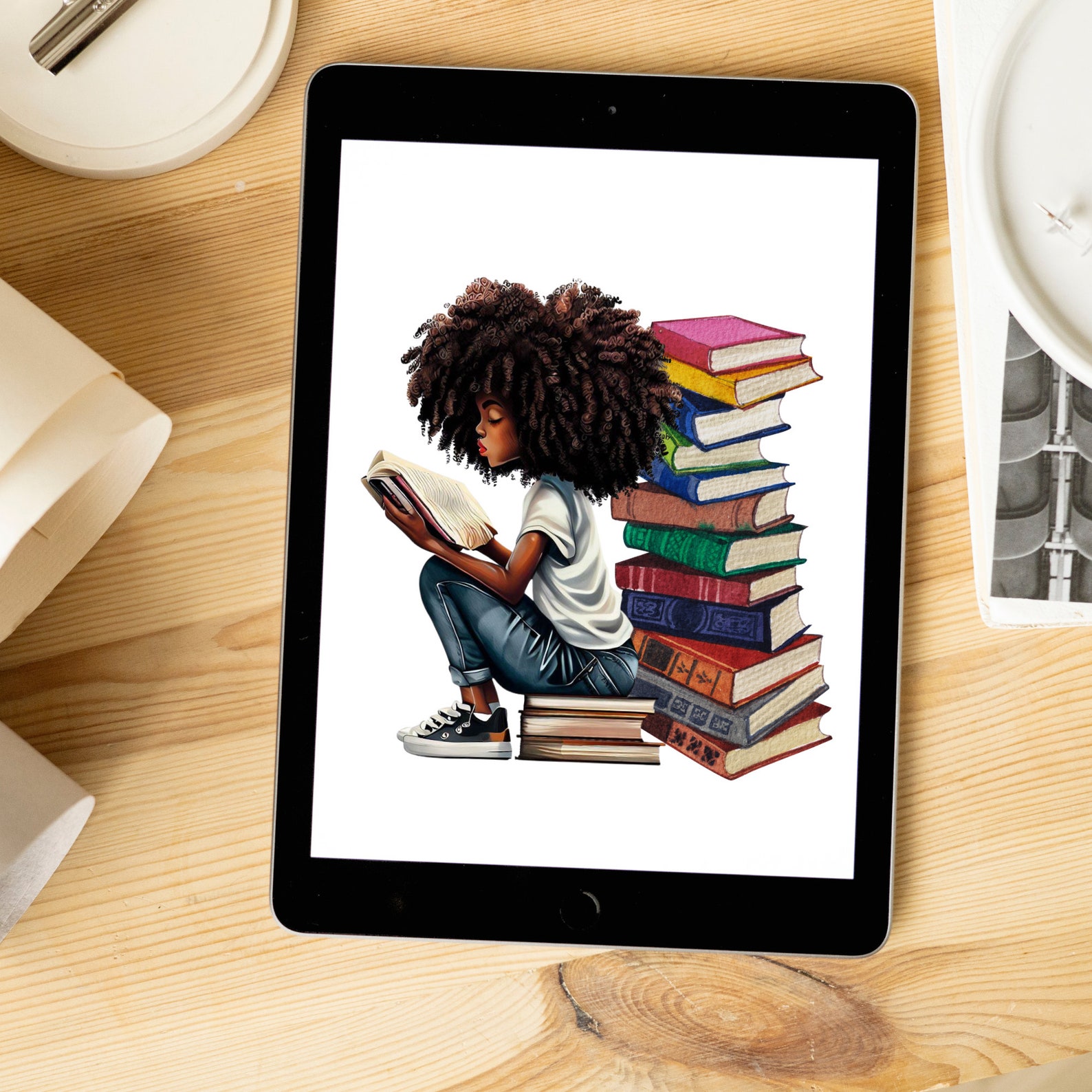 Bookworm Black Girl Clipart Black Girl Studying Clipart Book - Etsy