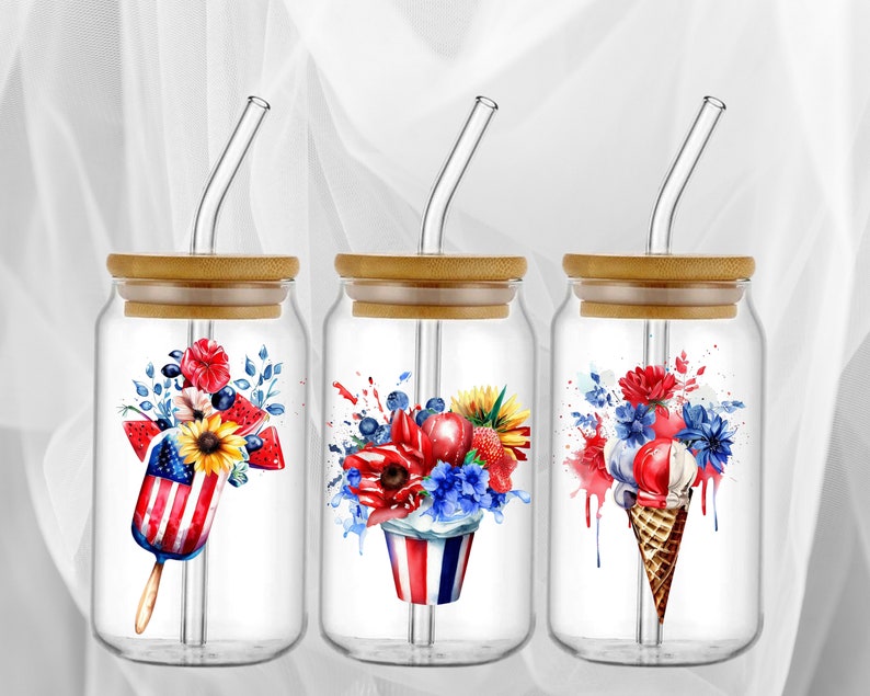 4th of July Ice Cream Clipart: Patriotic USA Watercolor (PNG Digital ...