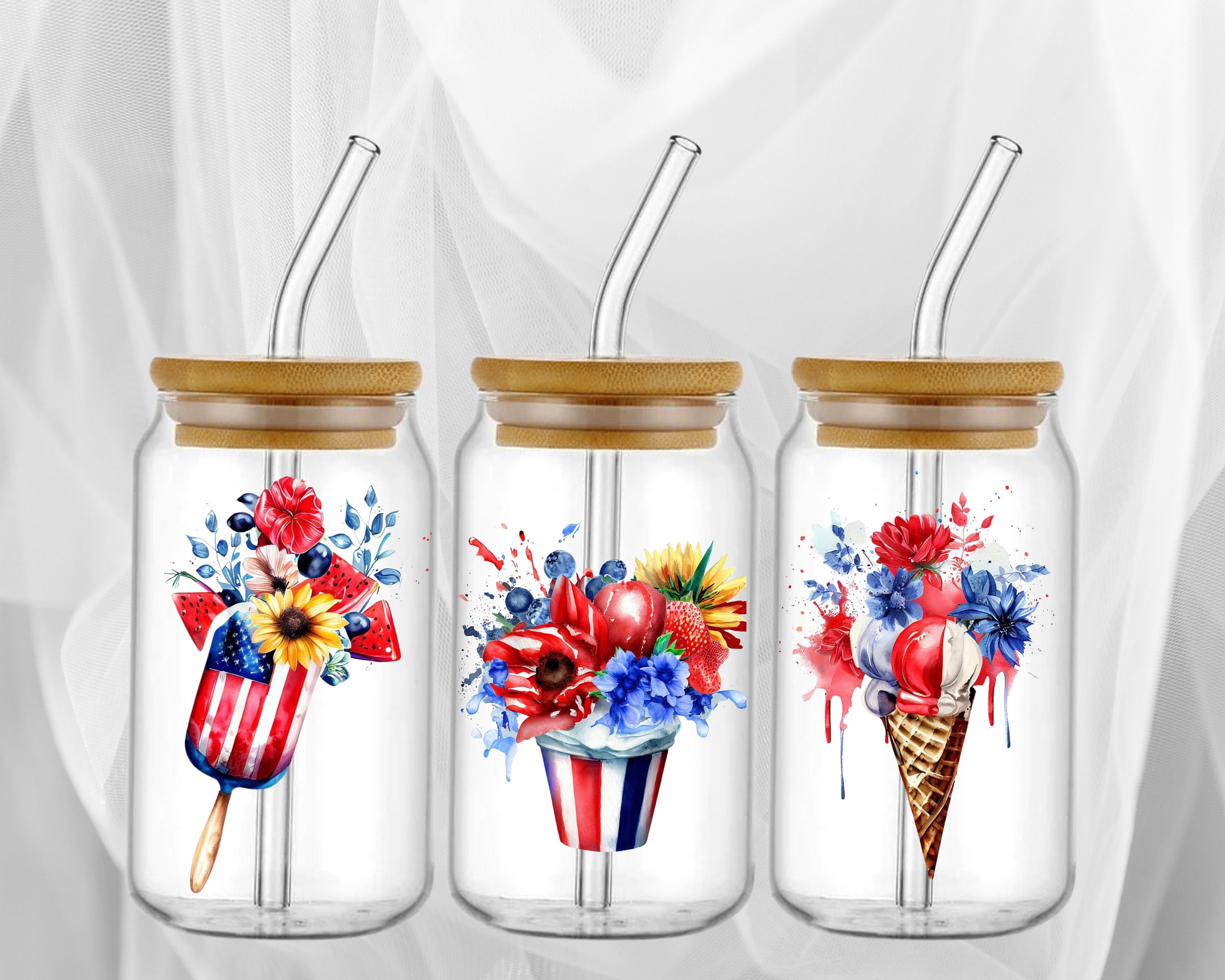 4th of July Ice Cream Clipart: Patriotic USA Watercolor (PNG Digital ...