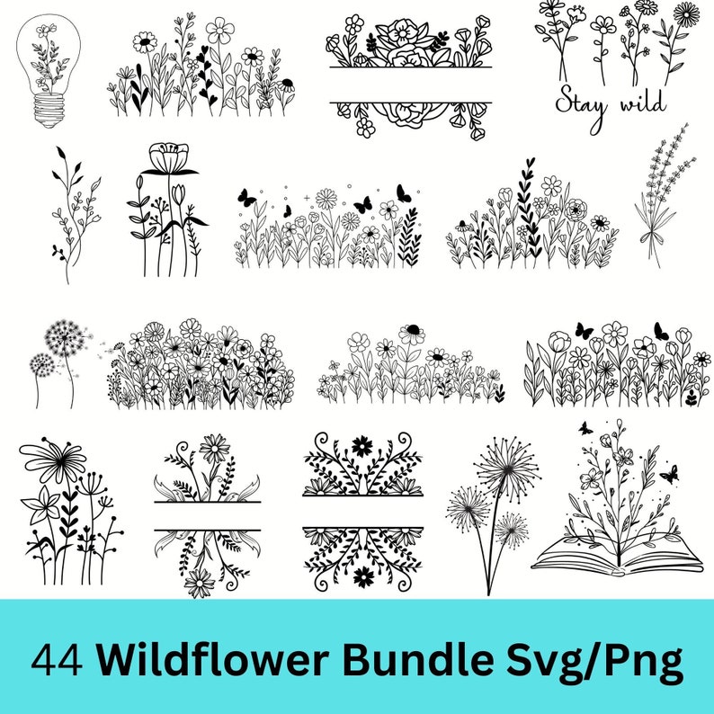 Wildflower Bundle Svg Flower Meadow Svg Spring Svg Flower - Etsy Canada