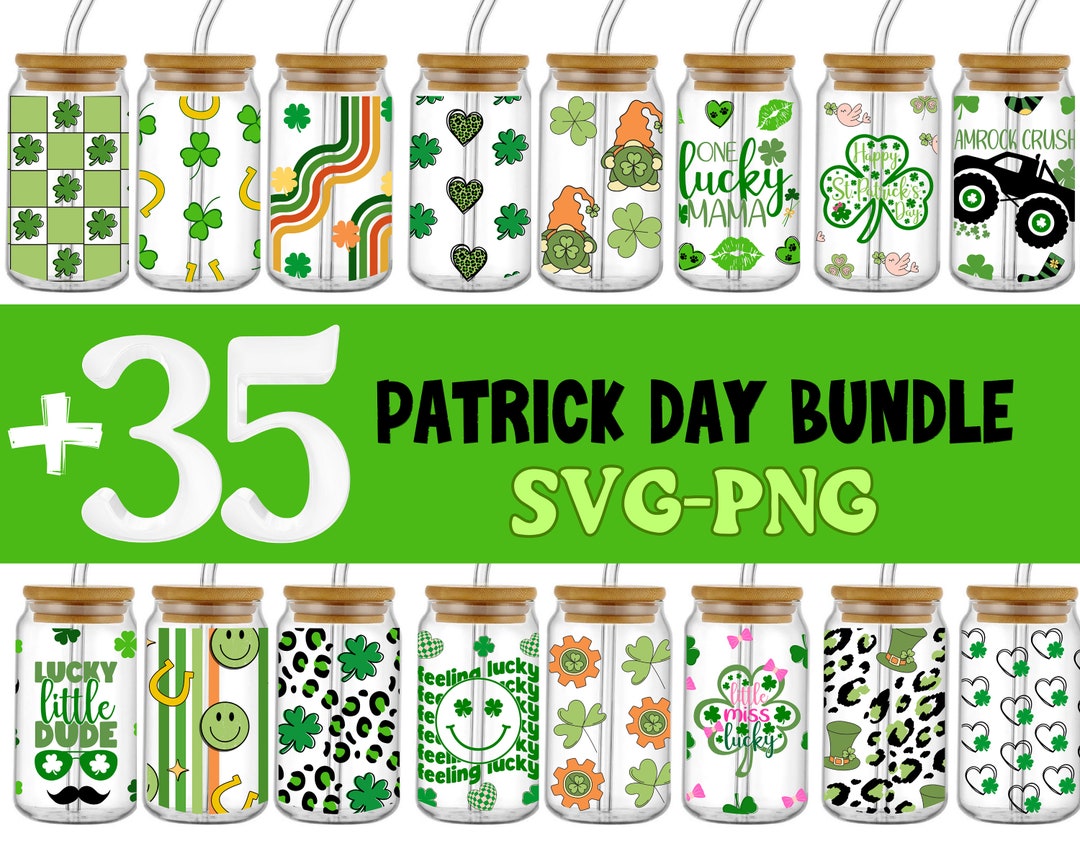 St Patricks Day Libbey Glass SVG Bundle: Shamrock Clover Designs (PNG ...