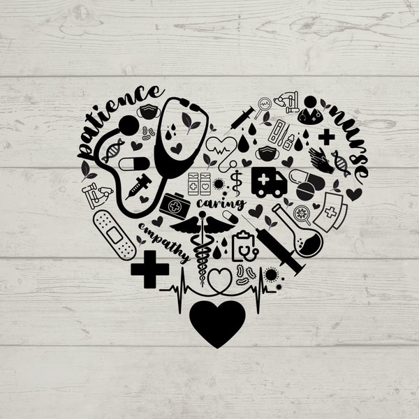 Nurse Adjectives and Icons Heart - Etsy
