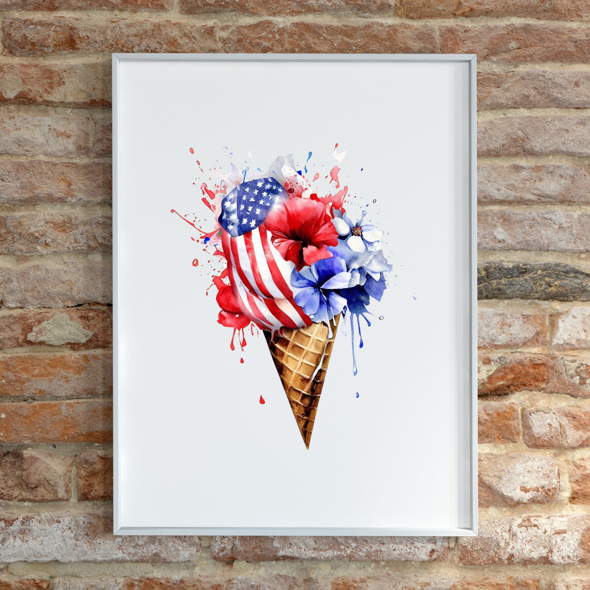 4th of July Ice Cream Clipart: Patriotic USA Watercolor (PNG Digital ...