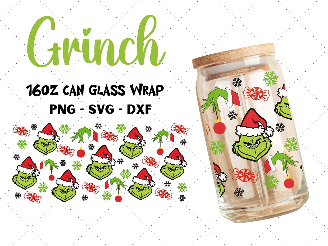 Grinch Svg 16oz Glass Can Svg, Libbey Glass Can Wrap, Svg Files for ...