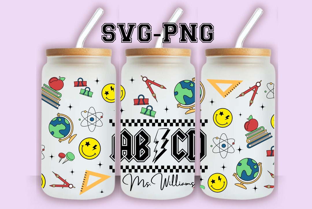 Personalized Retro Teacher Libbey Glass Can: Rock N Roll ABCD (SVG-PNG ...