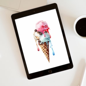 Watercolor Ice Cream Clipart Cones and Sundaes Ice Cream - Etsy