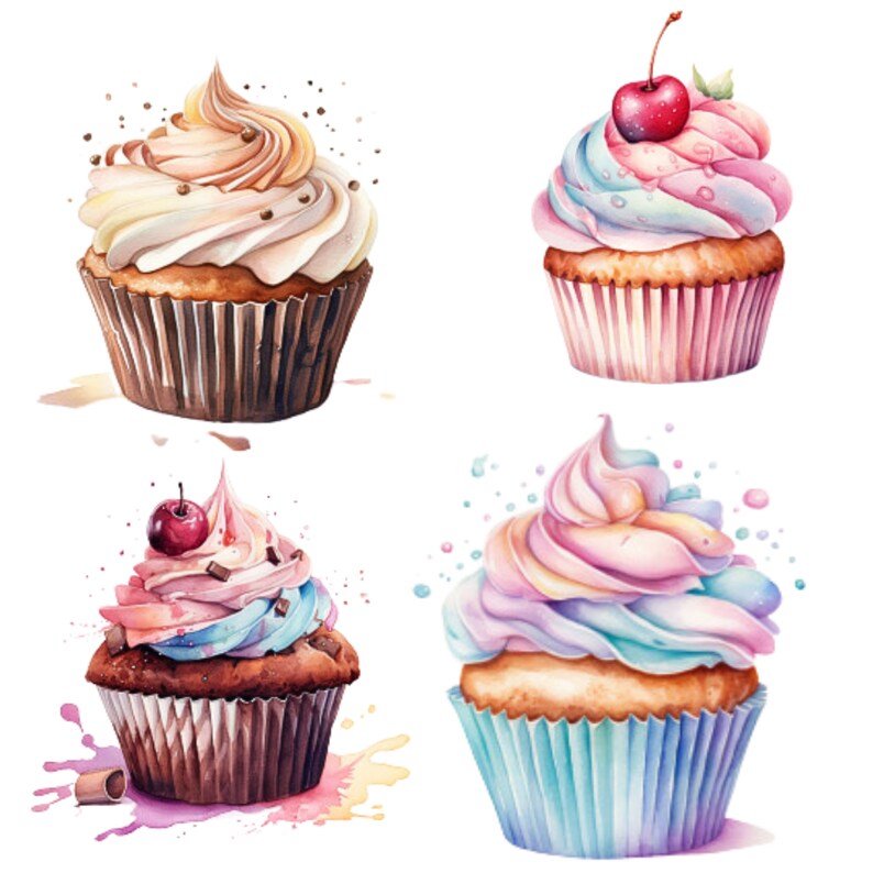 Watercolor Cupcake Clipart Food Clipart Baking Clipart Dessert - Etsy