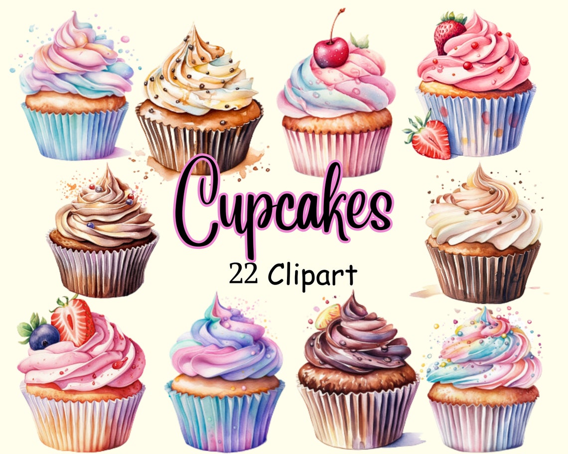 Watercolor Cupcake Clipart Food Clipart Baking Clipart Dessert - Etsy ...