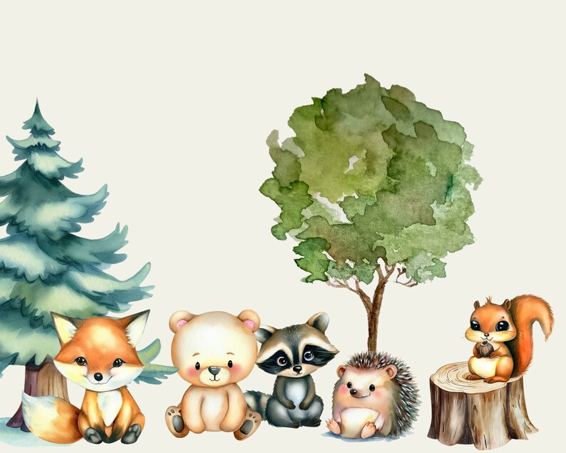 61 Woodland Animals Watercolor Clipart Forest Animals Clip - Etsy
