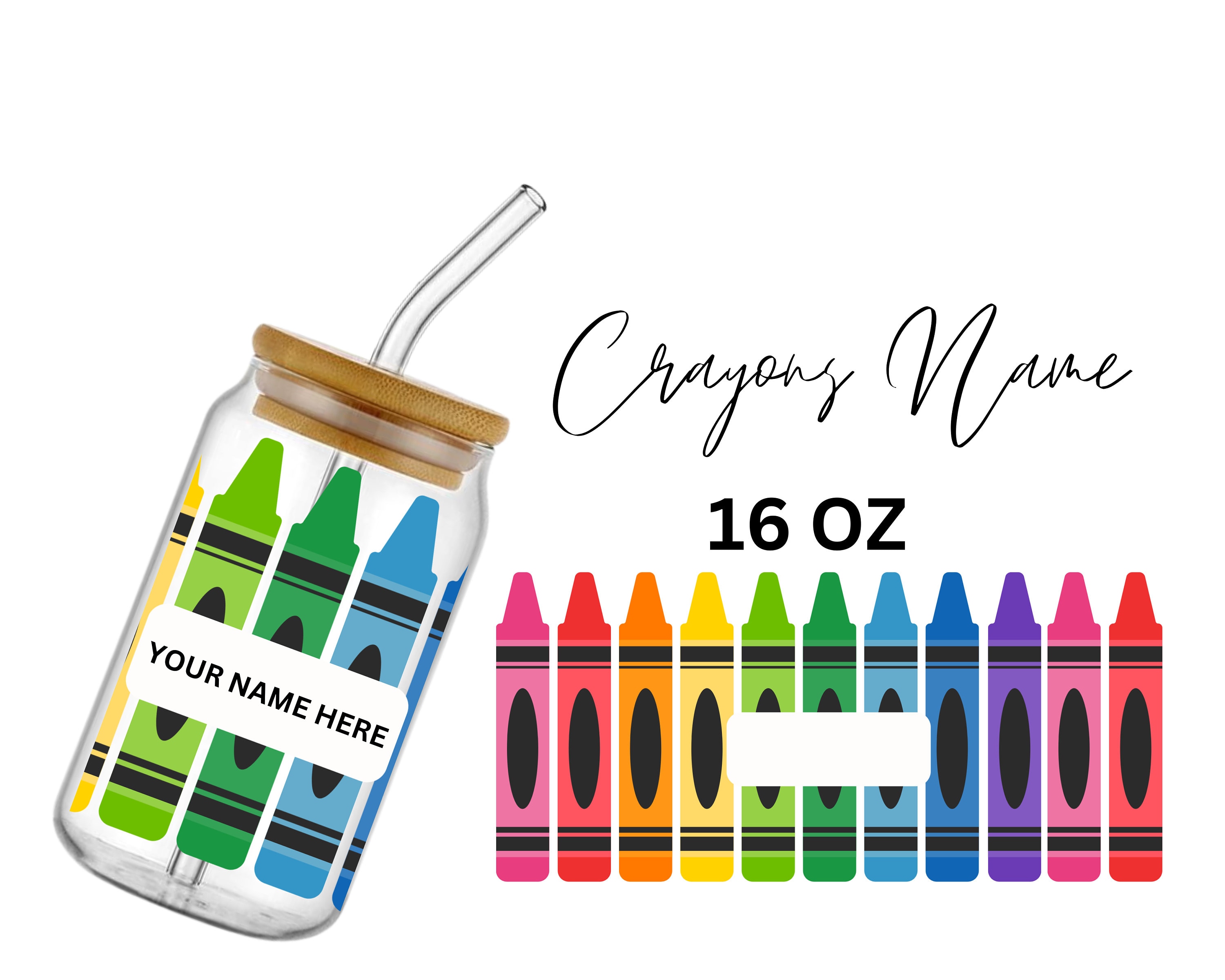 Crayons Name Gan Glass Wrap SVG Teacher Kindergarten Ta 16oz Can Svg ...