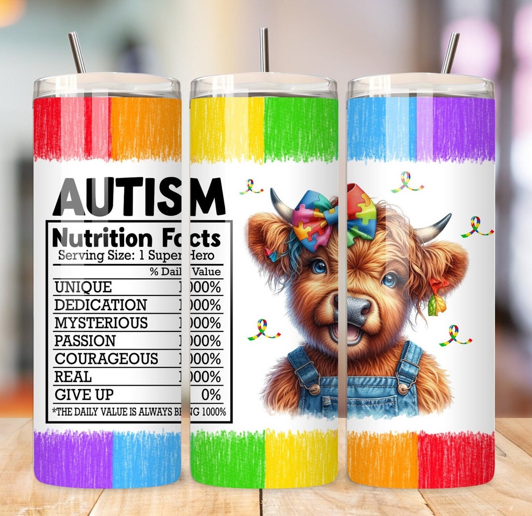 Autism Awareness Highland Cow PNG, Mom Gift, Autism Puzzle Png,20oz ...