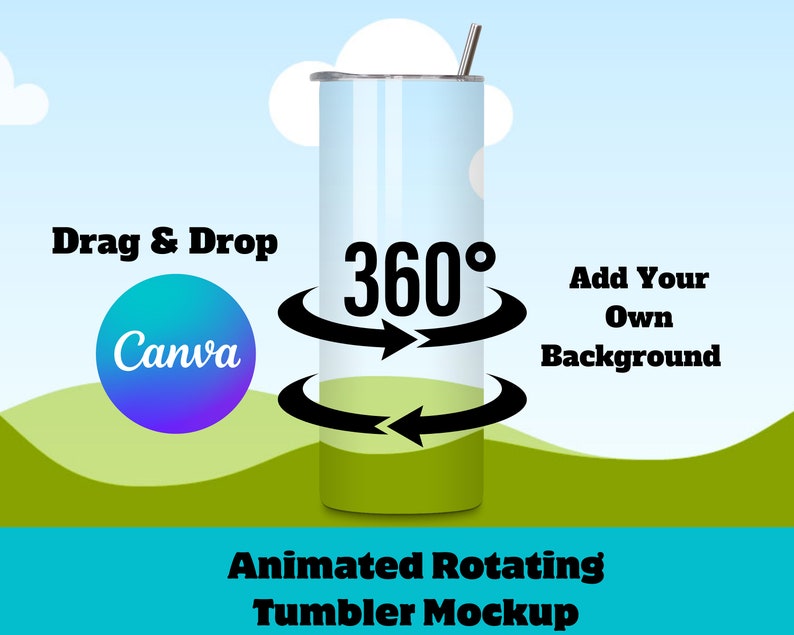 Animated 20oz Rotating Tumbler Mockup Canva Template - Add Your Own ...