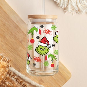 Grinch Svg 16oz Glass Can Svg, Libbey Glass Can Wrap, Svg Files for ...