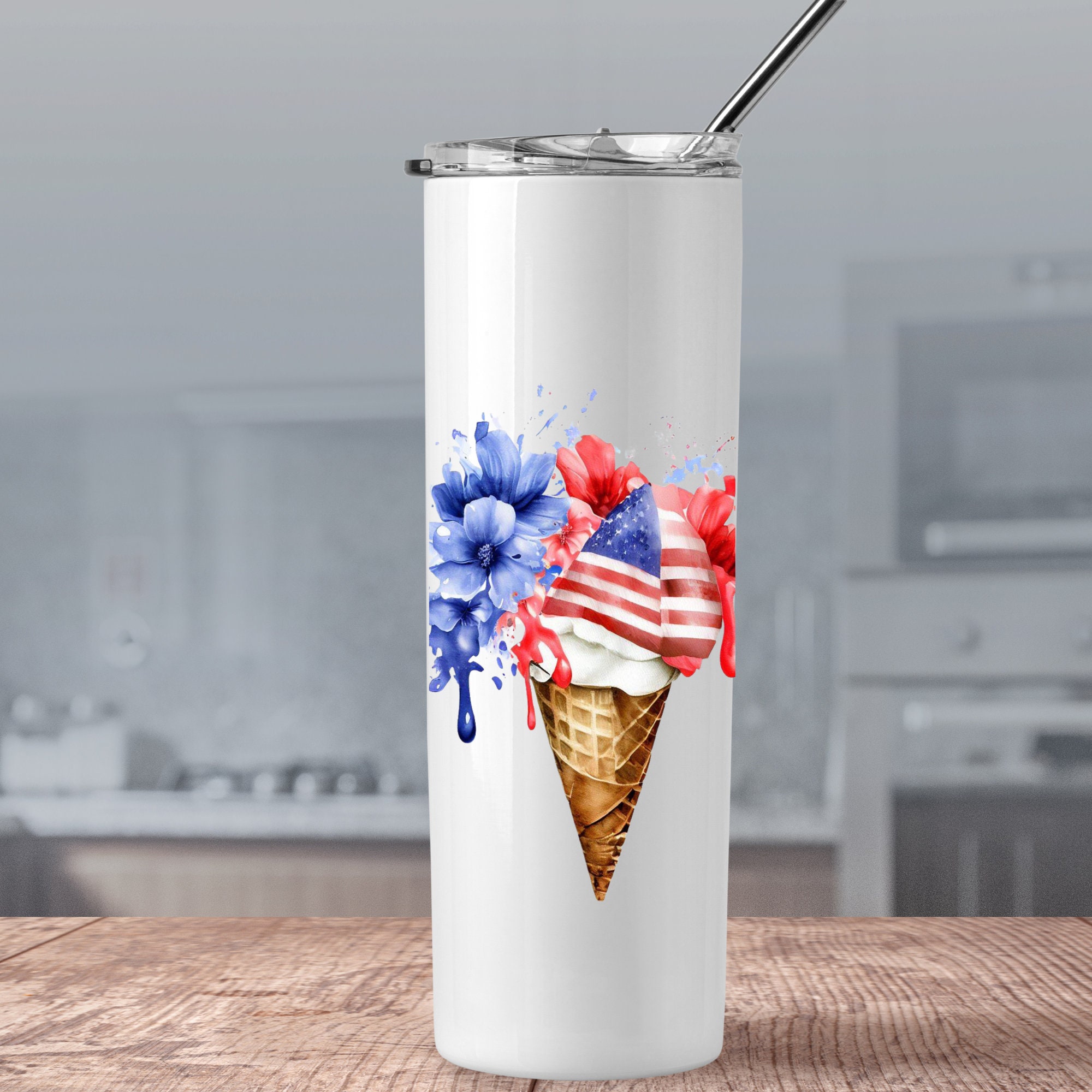 4th of July Ice Cream Clipart: Patriotic USA Watercolor (PNG Digital ...