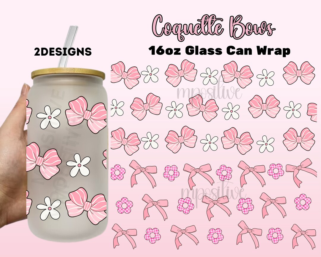 Preppy Coquette Soft Girl Era 16oz Libbey Glass Can Wrap Cute Png for ...