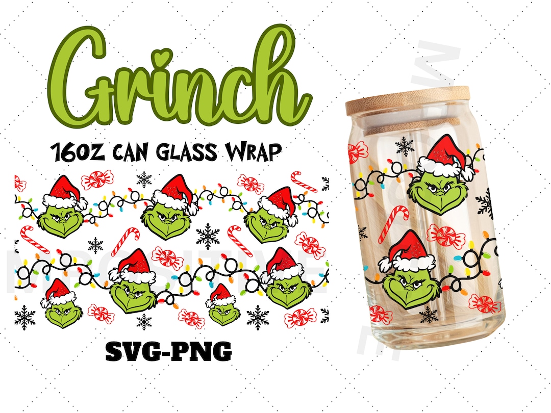 Grinch Svg 16oz Glass Can Svg, Libbey Glass Can Wrap, Svg Files for ...