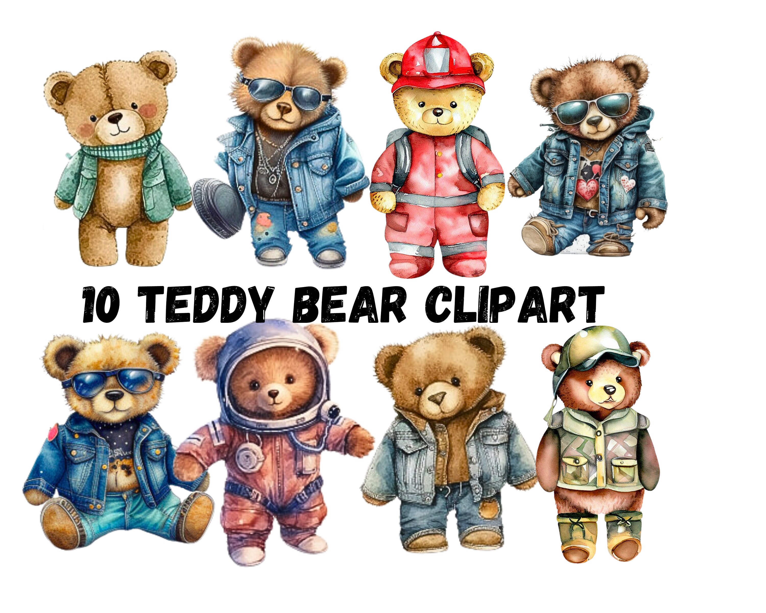 Watercolor Teddy Bear Clipart Watercolor Baby Shower - Etsy