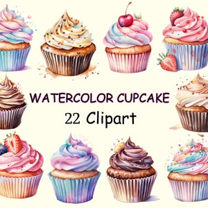 Watercolor Cupcake Clipart Food Clipart Baking Clipart Dessert Clipart ...