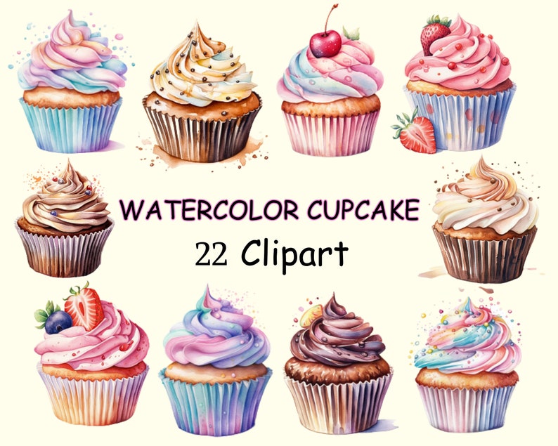 Watercolor Cupcake Clipart Food Clipart Baking Clipart Dessert - Etsy