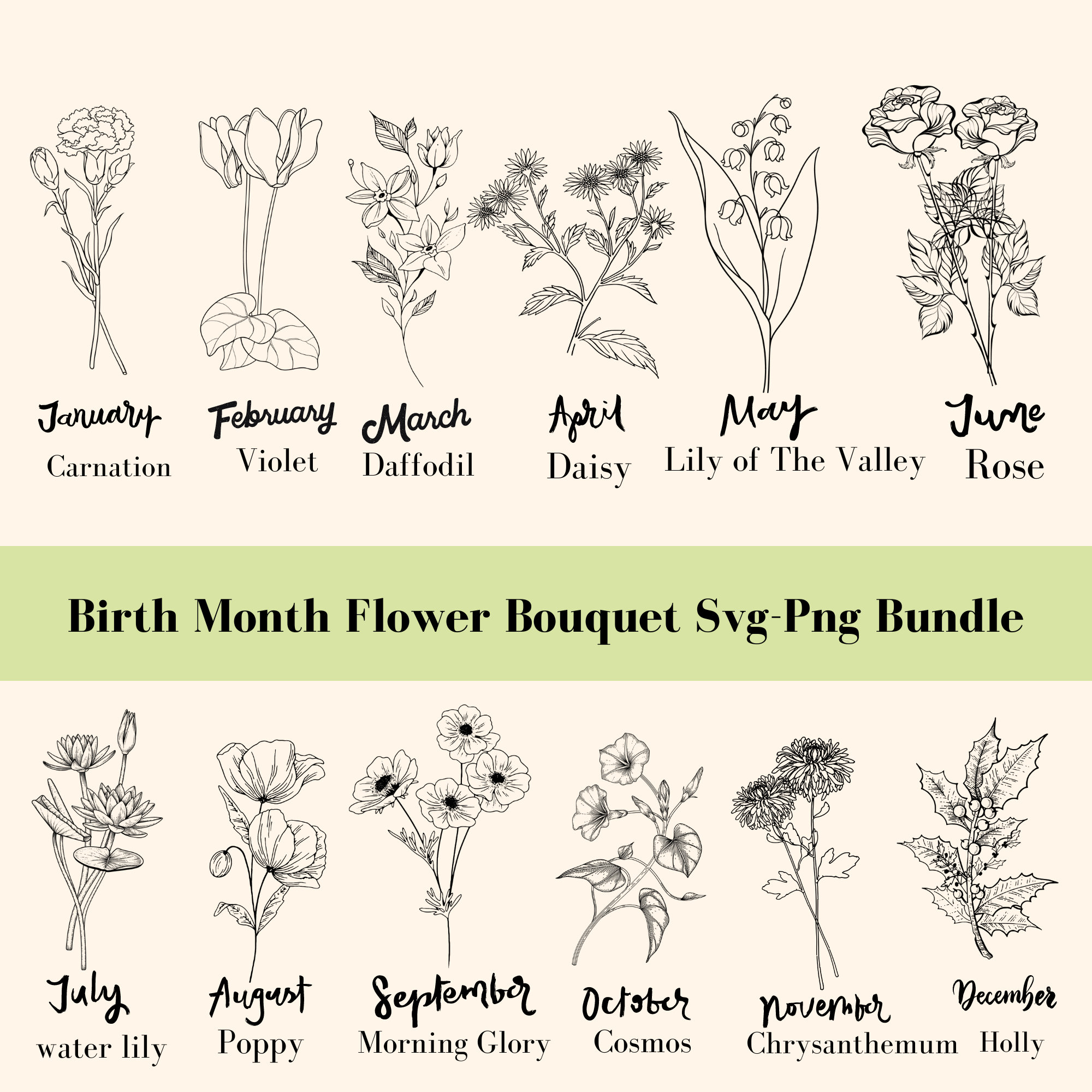 Birthmonth Svg Bundle Flower Svg Birth Flower Svg Floral - Etsy Canada