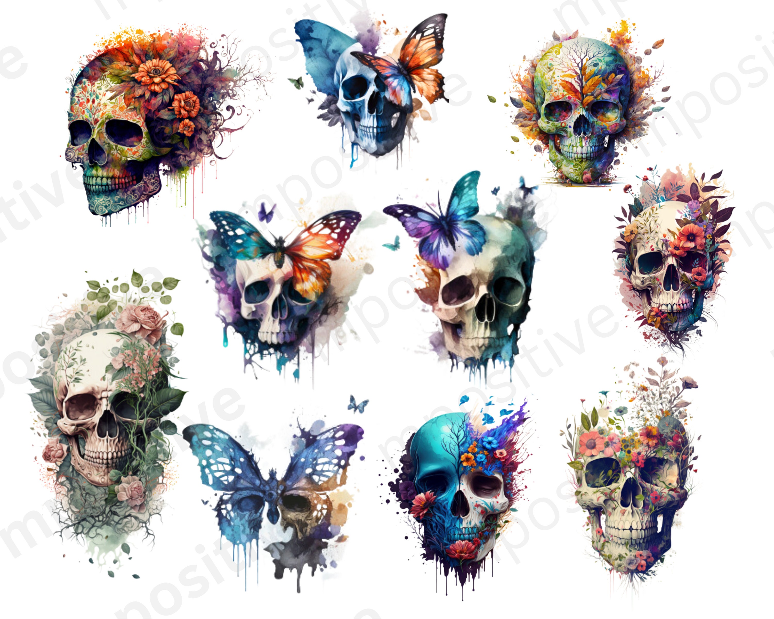 Floral Skull PNG Bundle Skull Clipart Skeleton Designs - Etsy