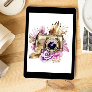 Watercolor Retro Cameras Clipart - Vintage Floral Shabby Cameras in PNG ...