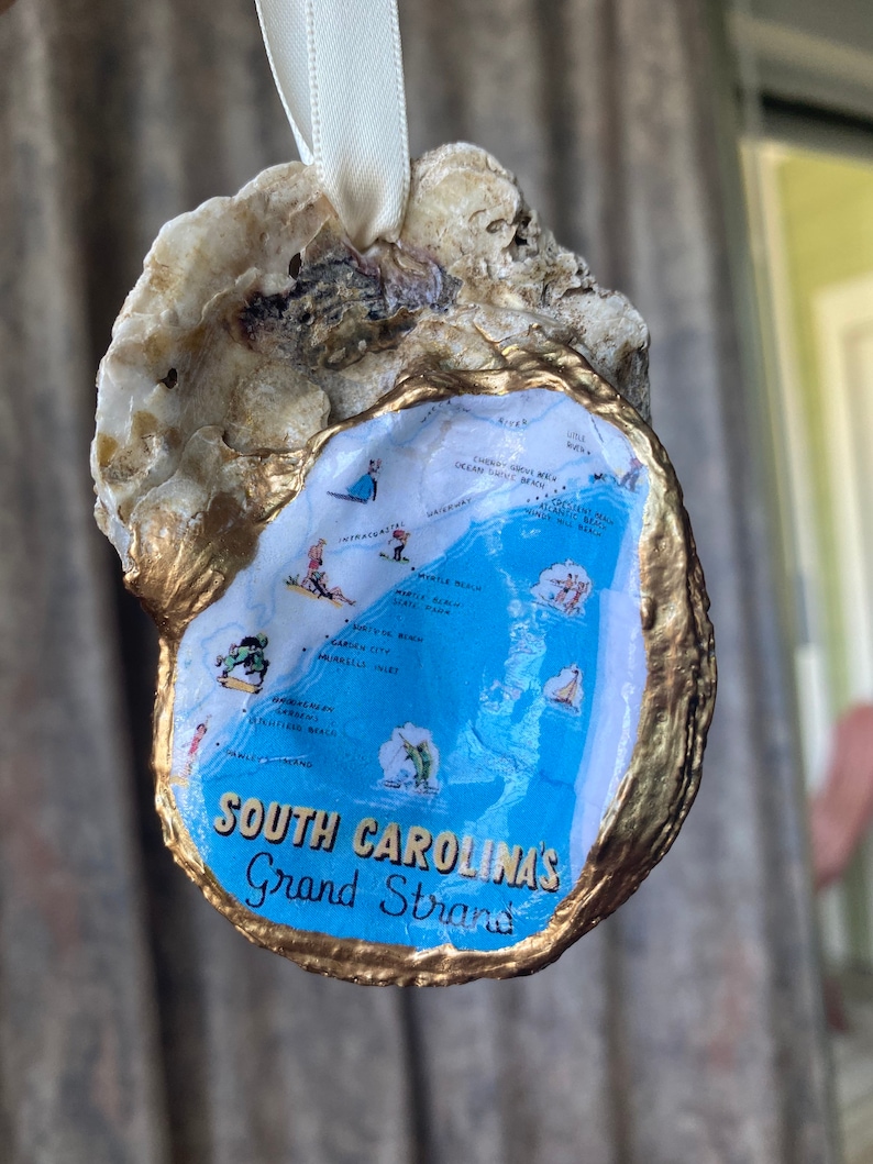 Myrtle Beach, Grand Strand Map Oyster Shell Ornament - Etsy