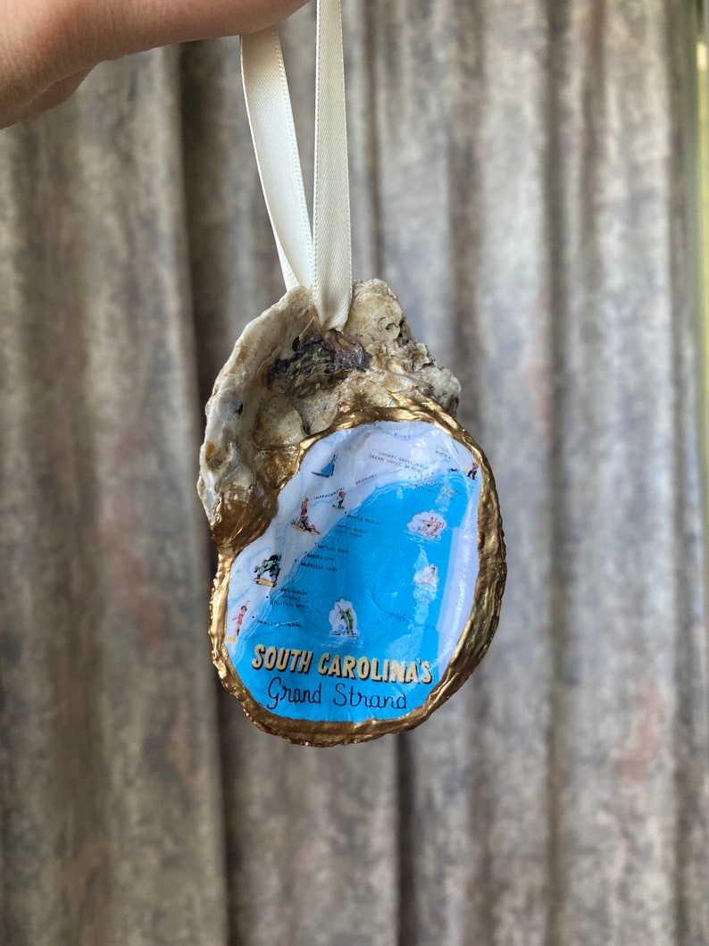 Myrtle Beach, Grand Strand Map Oyster Shell Ornament - Etsy