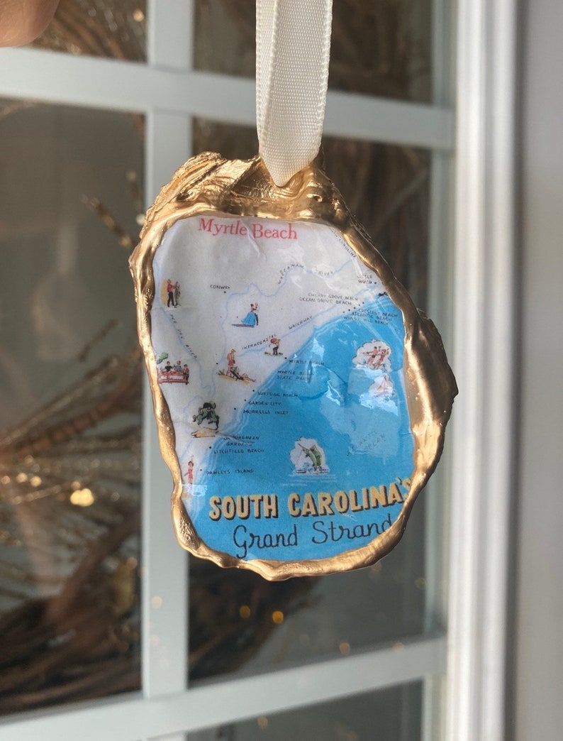 Myrtle Beach, Grand Strand Map Oyster Shell Ornament - Etsy