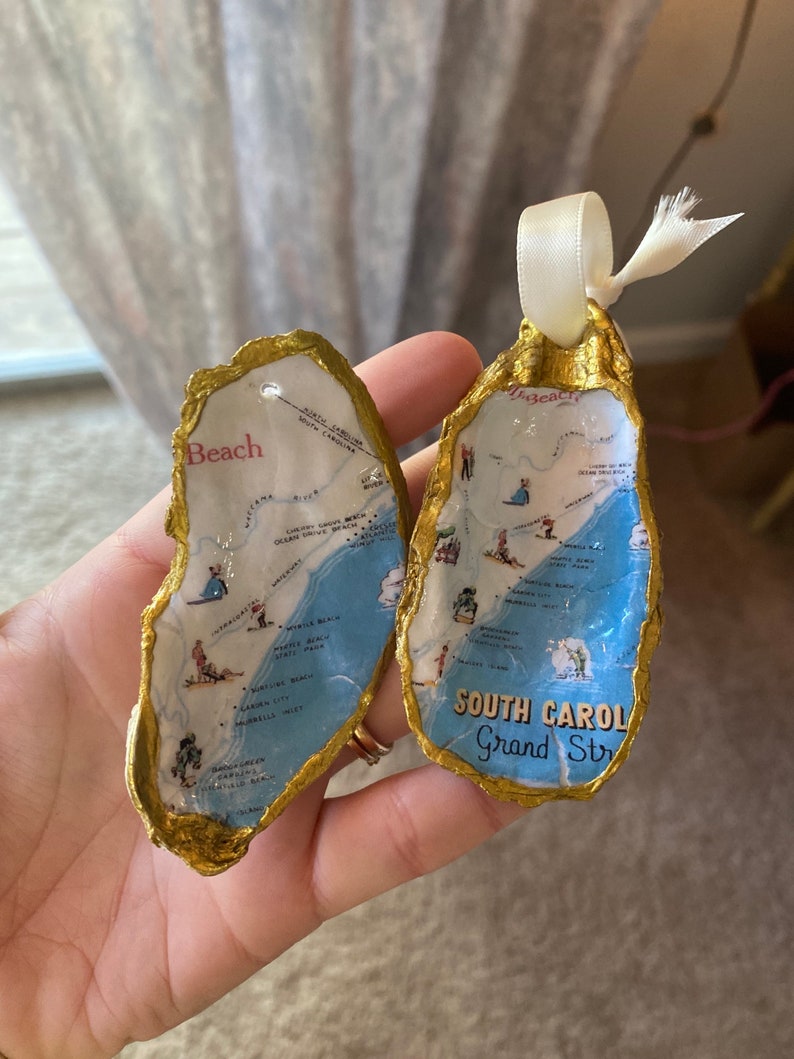Myrtle Beach, Grand Strand Map Oyster Shell Ornament - Etsy