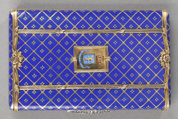 Antique Gold and email cigarette box 19th bordered by… - Gem