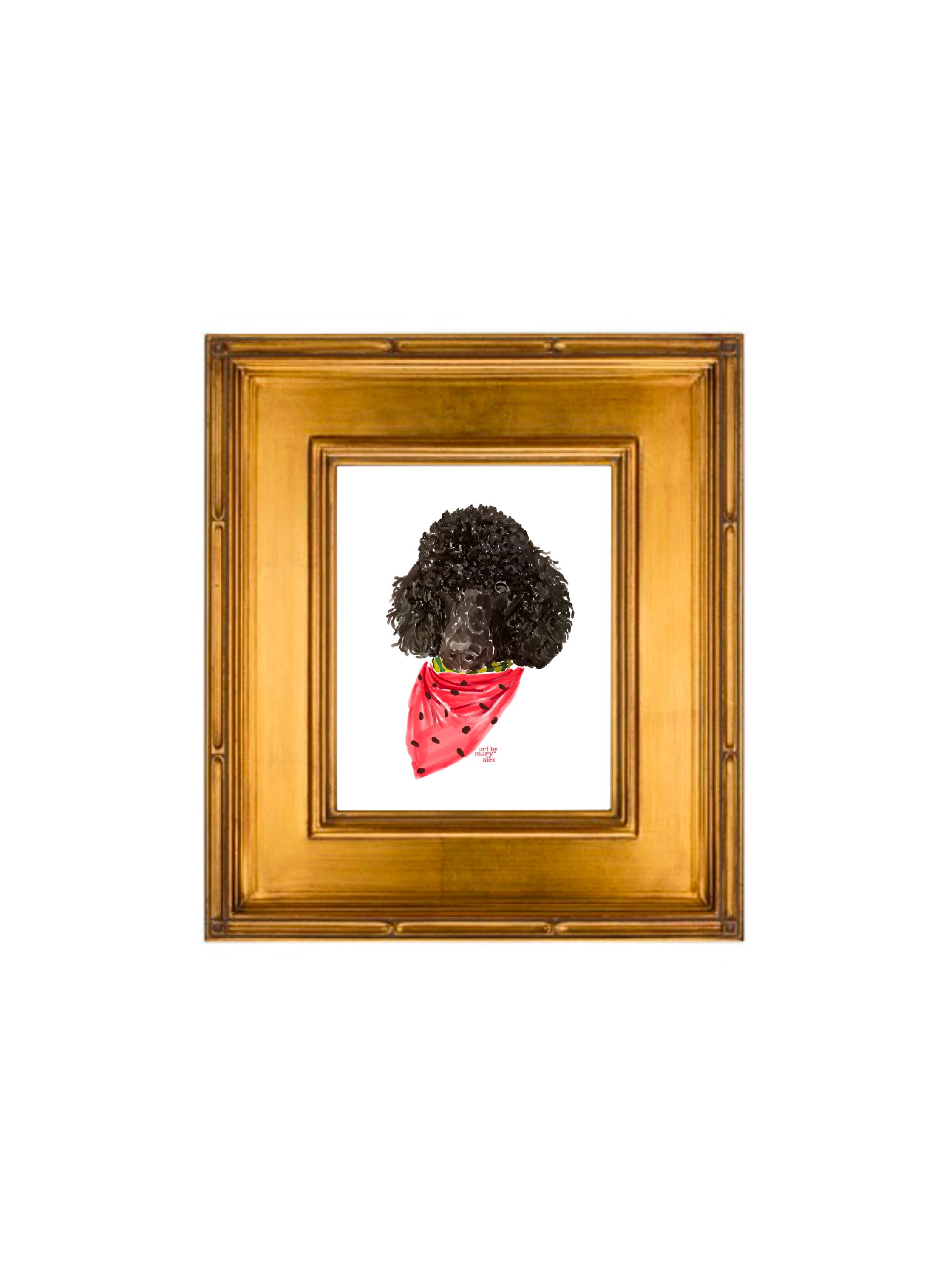 Black Standard Poodle With Watermelon Bandana Watercolor Digital ...