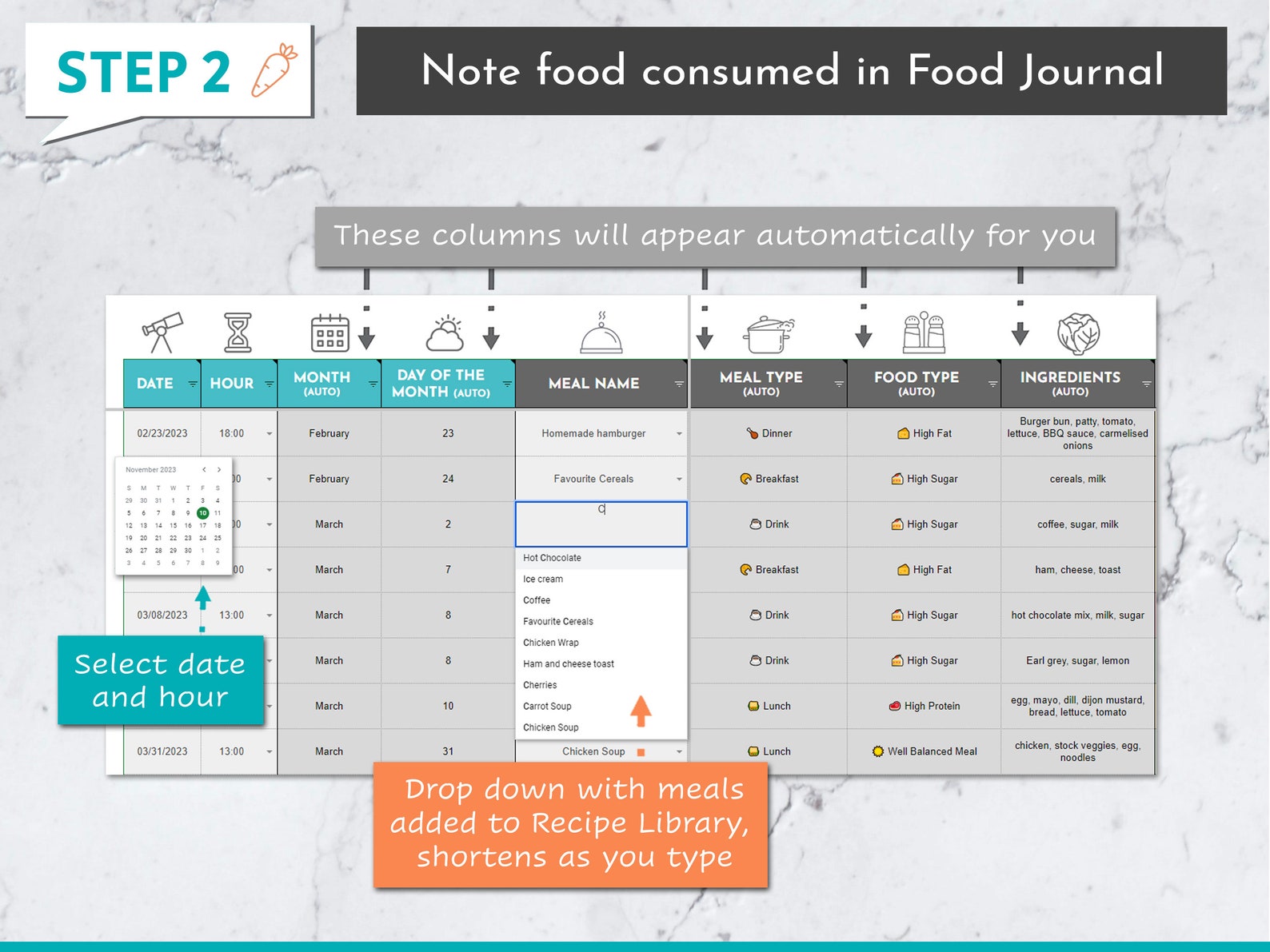 Daily Food Journal Template for Google Sheets | Food Diary | Food ...