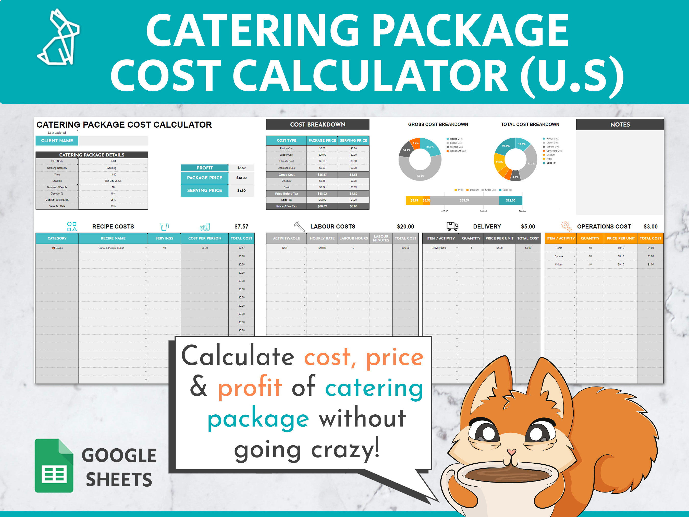 Catering Package Cost, Price & Profit Calculator U.S Version | Google ...